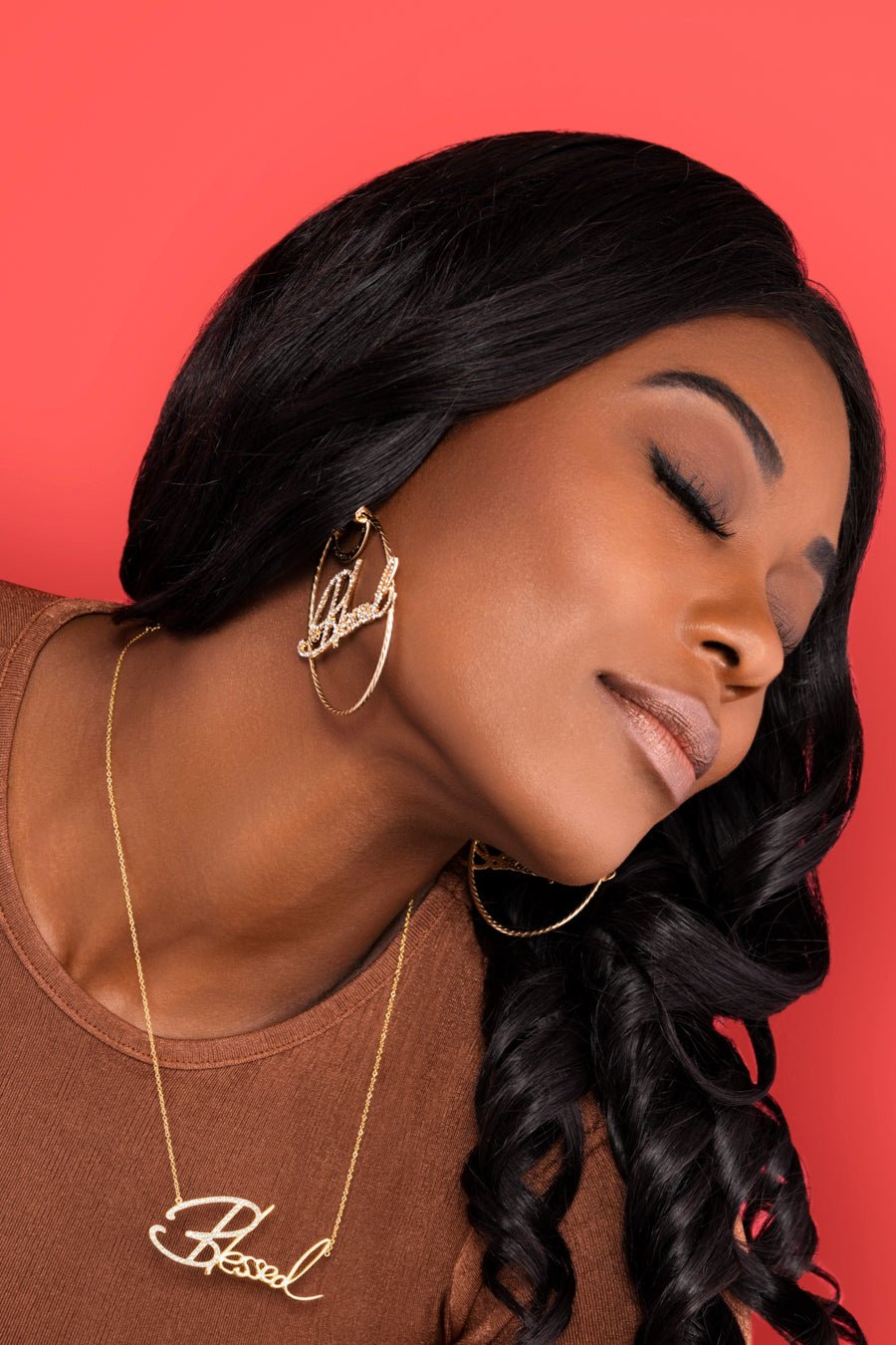 Blessed Nameplate Round Hoops – Simone I. Smith